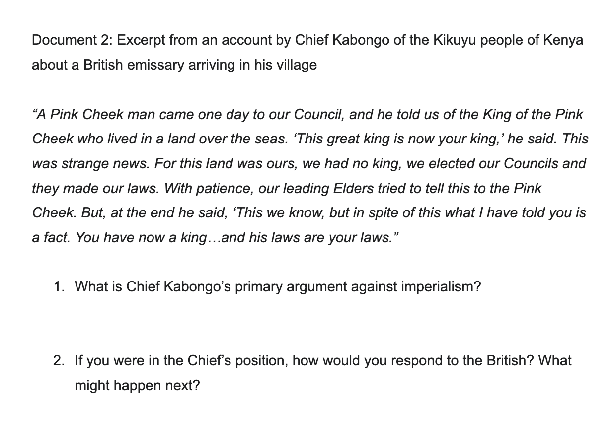 Document 1: Excerpt from "The White Man's Burden" by | Chegg.com