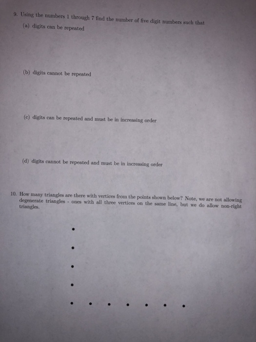 Solved 9. Using the numbers 1 through 7 find the number of | Chegg.com