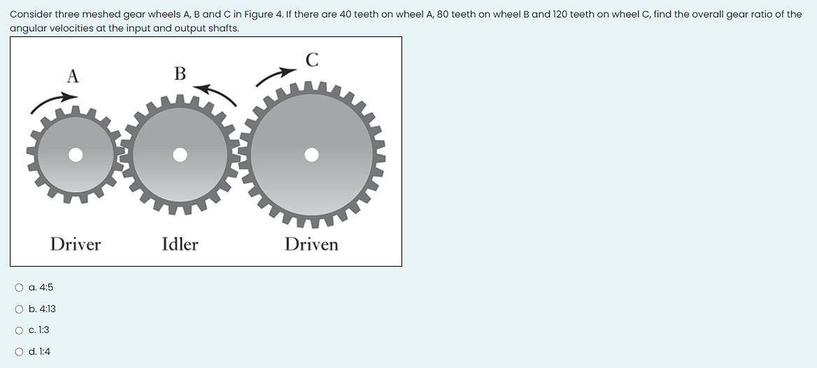 Solved Consider three meshed gear wheels A, B and C in | Chegg.com