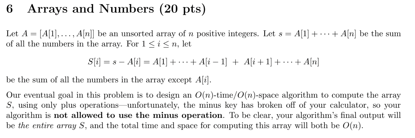 Solved 6 Arrays and Numbers ( 20 pts ) Let A=[A[1],…,A[n]] | Chegg.com