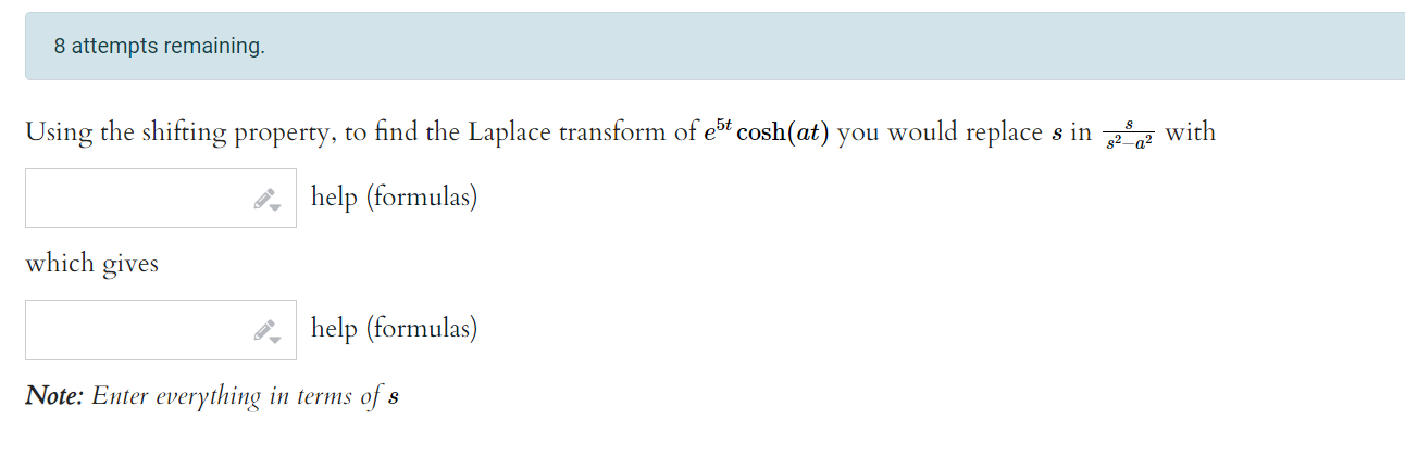 Solved 8 attempts remaining. Using the shifting property, to | Chegg.com