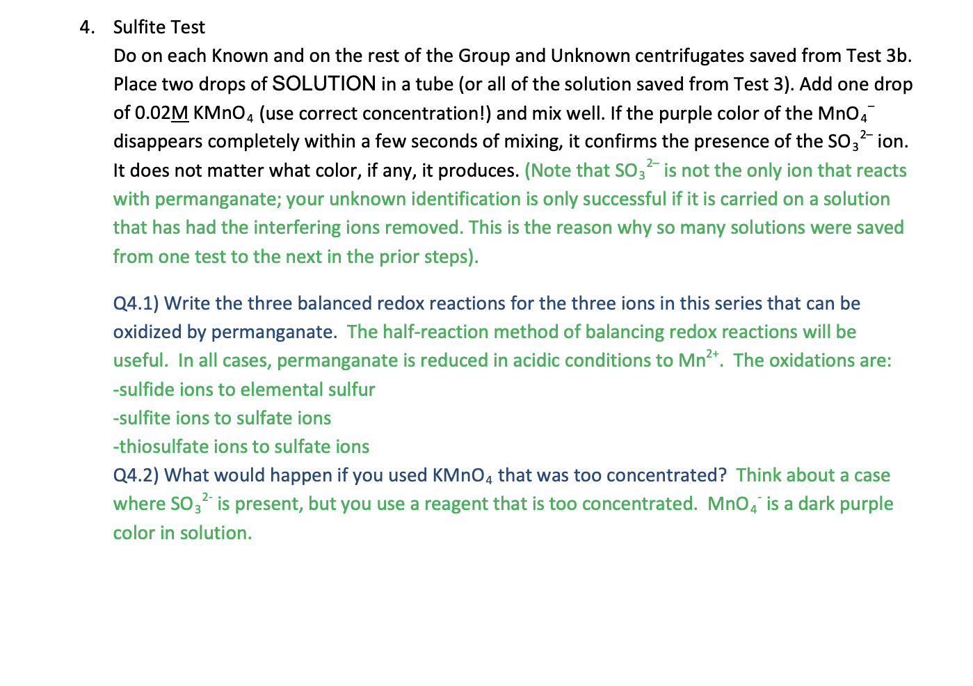 Solved Sulfite Test Do on each Known and on the rest of the | Chegg.com