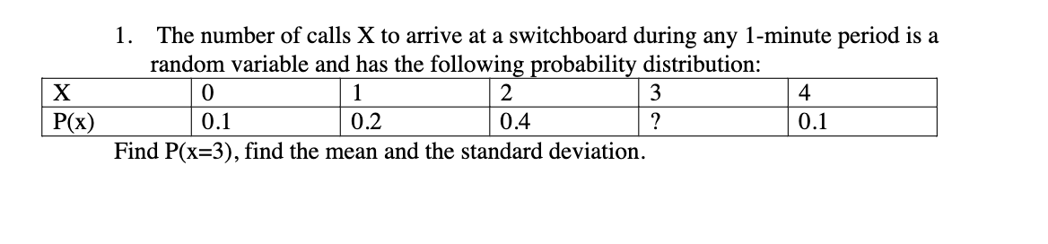 Solved 1. The number of calls X to arrive at a switchboard | Chegg.com