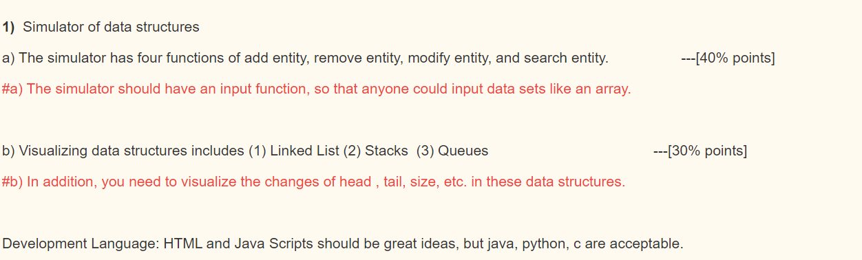 1) Simulator of data structures ---[40% points] a) | Chegg.com