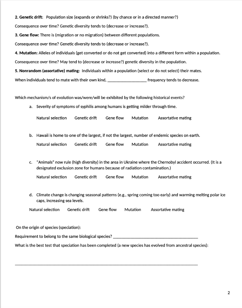 Solved Bio 7 Lecture Exercise 1: Evolution Names On the | Chegg.com