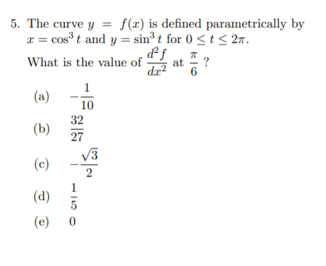Solved 3 5. The curve y = f(x) is defined parametrically by | Chegg.com