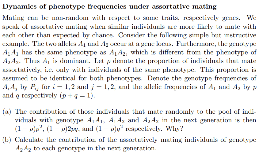 Solved Dynamics of phenotype frequencies under assortative | Chegg.com