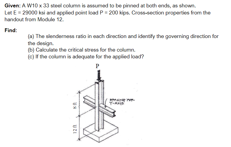 Solved Given: A W 10×33 steel column is assumed to be pinned | Chegg.com