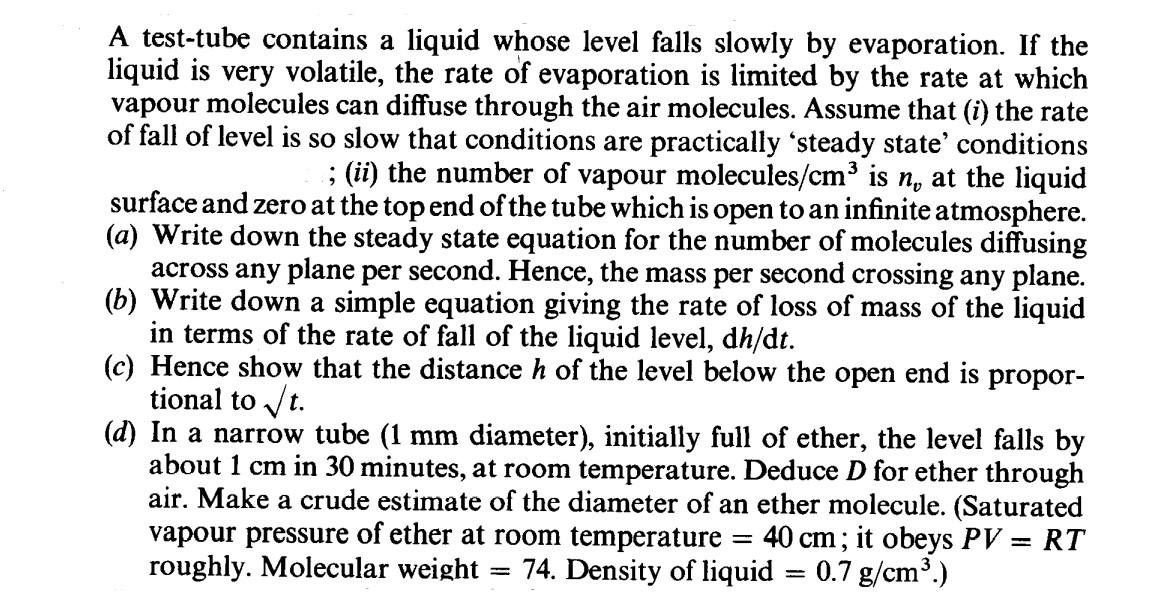 Solved A test-tube contains a liquid whose level falls | Chegg.com