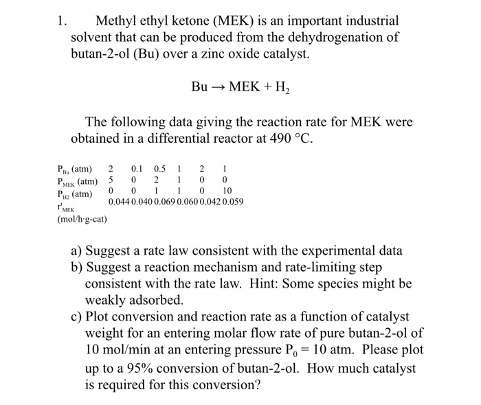 Methyl ethyl ketone (MEK) is an important industrial | Chegg.com