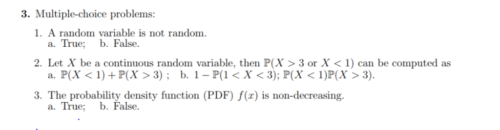 Solved 3. Multiple-choice problems: 1. A random variable is | Chegg.com
