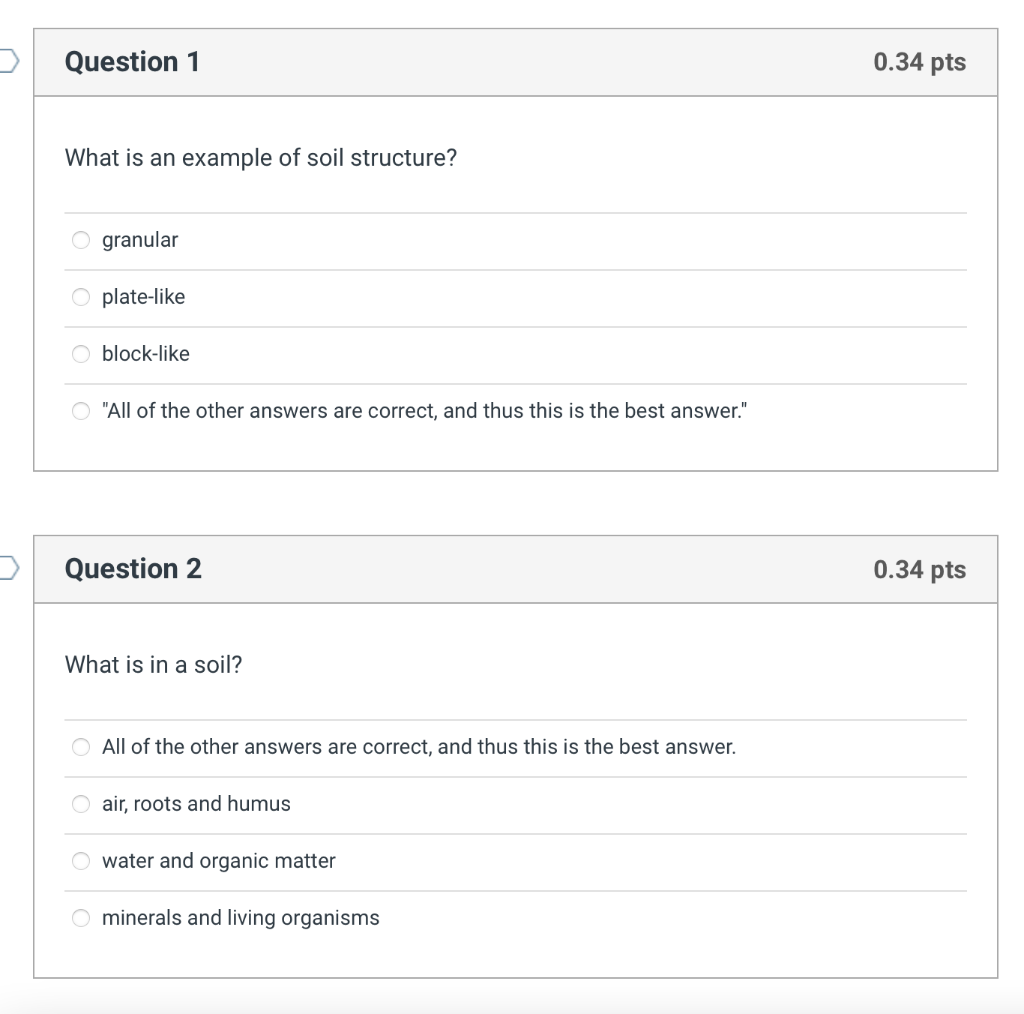 Solved What is an example of soil structure? granular | Chegg.com