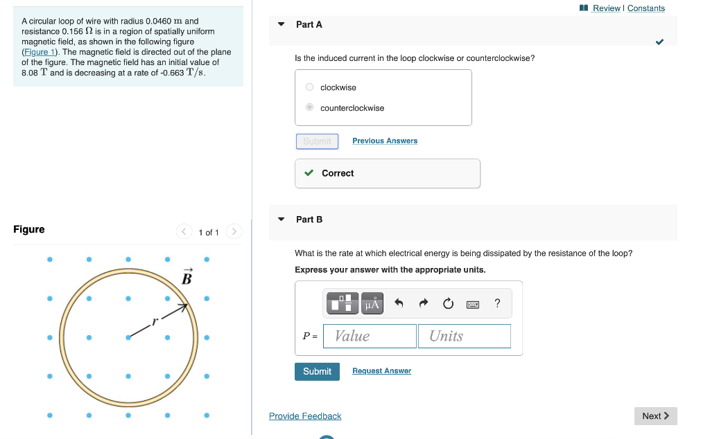 Solved MI Review | Constants Part A A circular loop of wire | Chegg.com