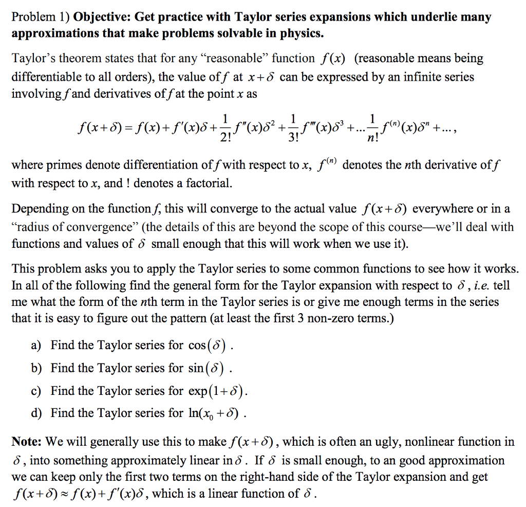 Solved Problem 1) Objective: Get practice with Taylor series | Chegg.com