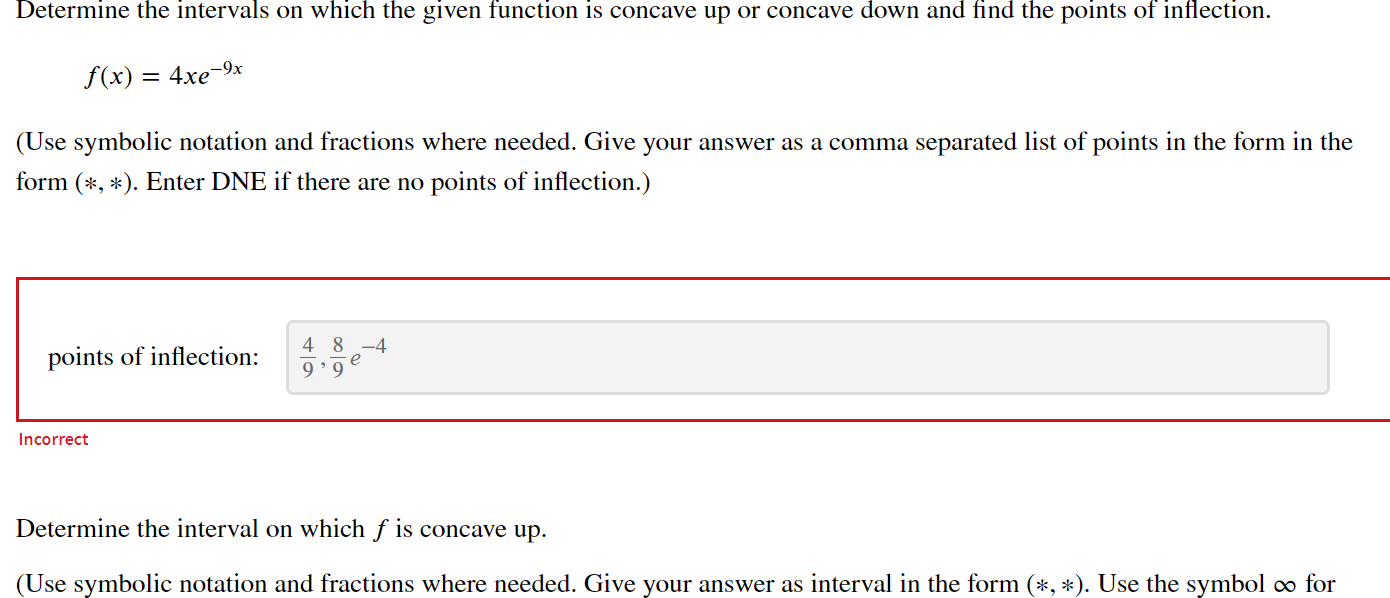 Solved f(x)=4xe−9x (Use symbolic notation and fractions | Chegg.com