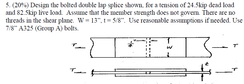 Solved 5. (20%) Design the bolted double lap splice shown, | Chegg.com
