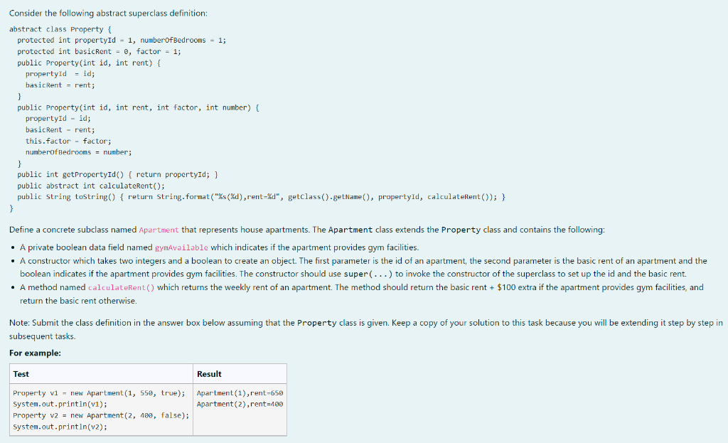Solved Consider the following abstract superclass | Chegg.com