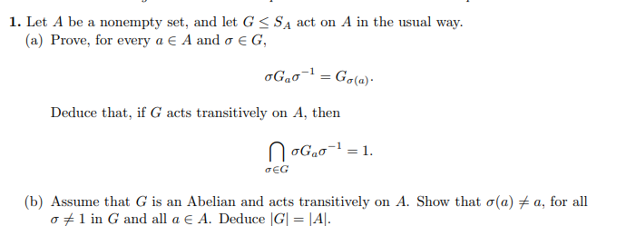 Solved 1. Let A be a nonempty set, and let G | Chegg.com
