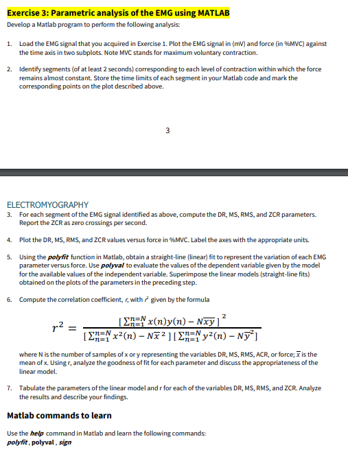 Exercise 3: Parametric analysis of the EMG using | Chegg.com