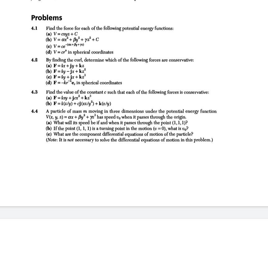 Solved Problems 4.1 Find the force for each of the following | Chegg.com