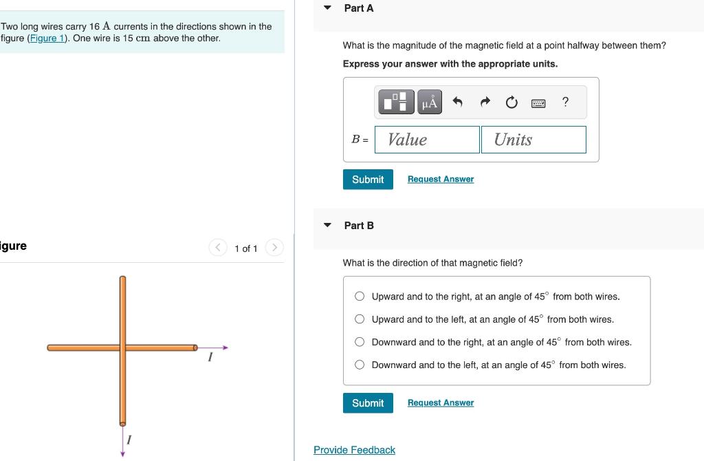 Solved Two long wires carry 16 A currents in the directions | Chegg.com