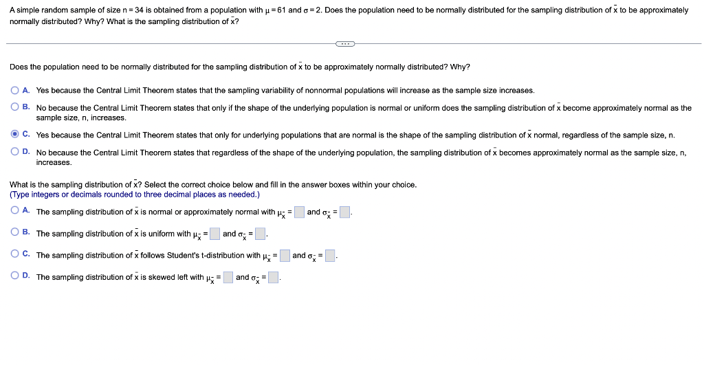 Solved A simple random sample of size n=34 is obtained from | Chegg.com