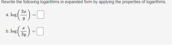 Solved Rewrite the following logarithms in expanded form by | Chegg.com