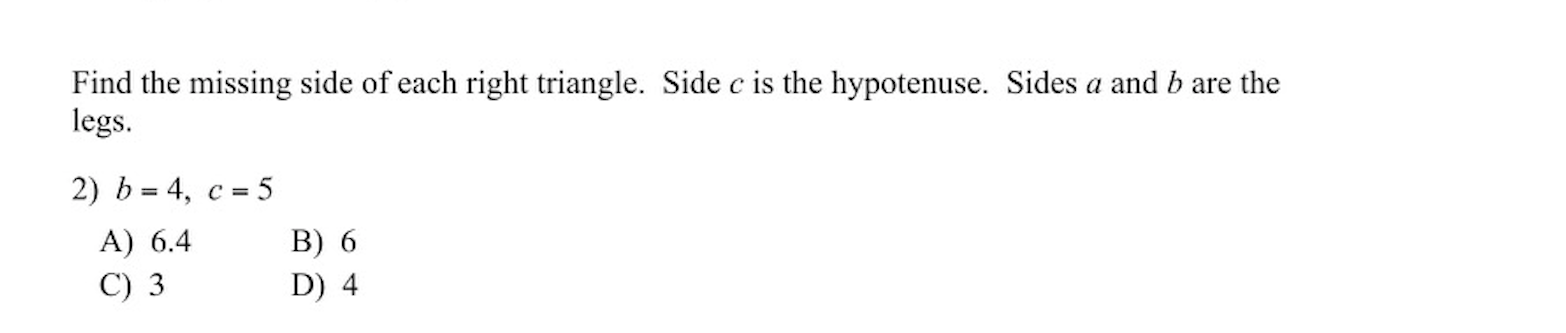 Solved Find the missing side of each right triangle. Side c | Chegg.com