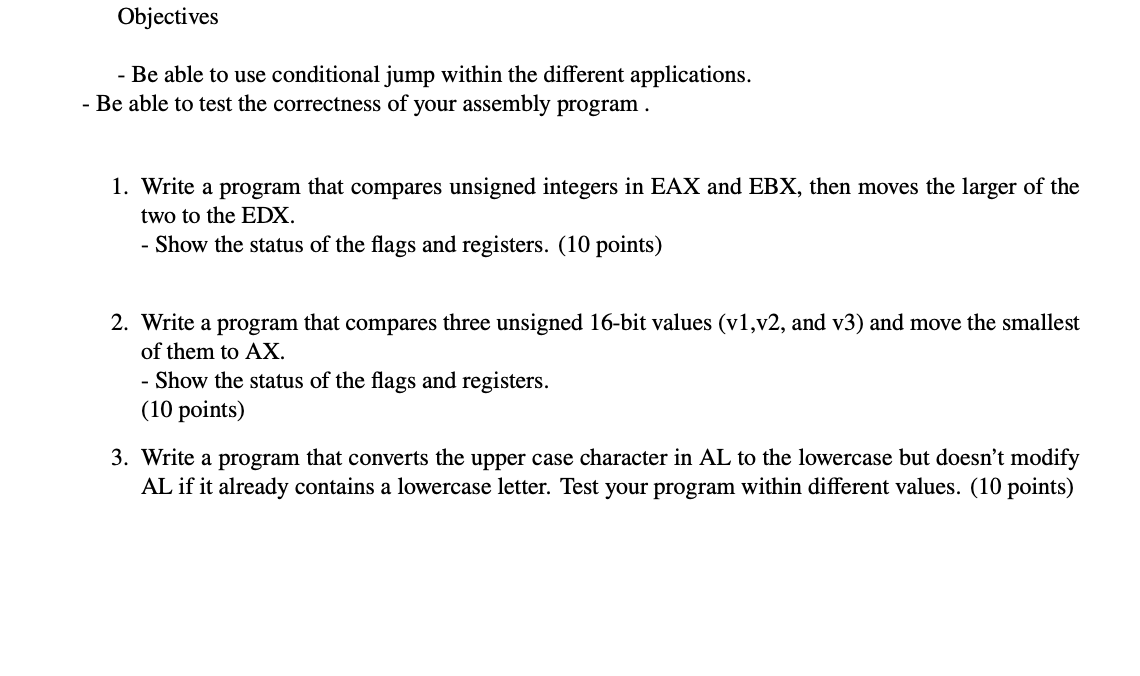 Solved Be Able To Use Conditional Jump Within The