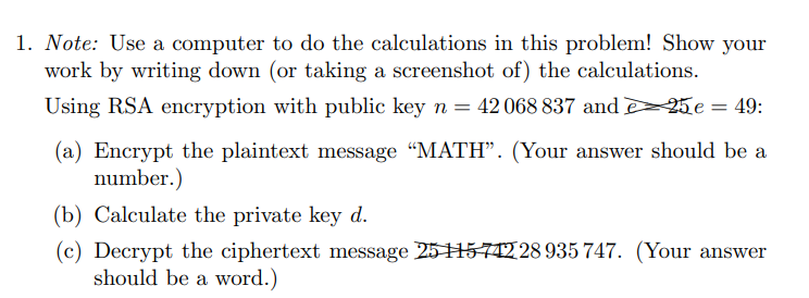 Solved 1. Note: Use a computer to do the calculations in | Chegg.com