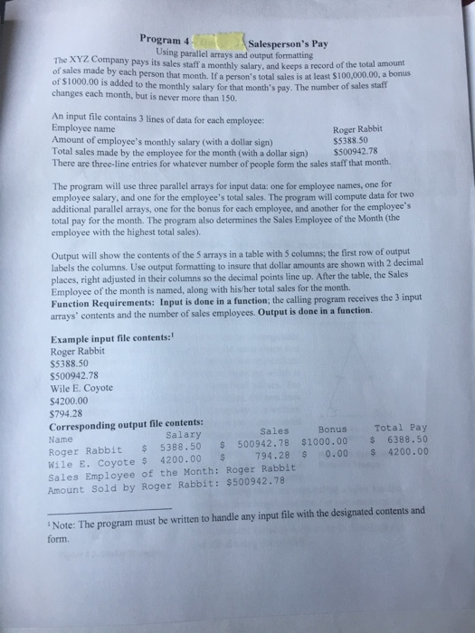 Solved Program 4 Using Parallel Arrays And Output Formatting 9109