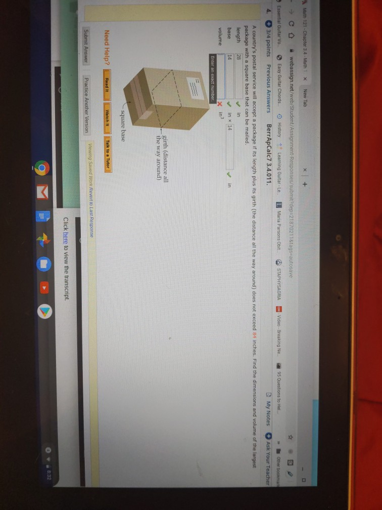 Solved Math 121 Chapter 34 Math 1 X New Tab C W