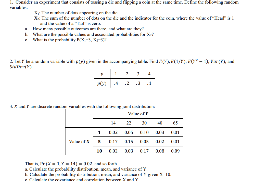 Solved 1. Consider an experiment that consists of tossing a | Chegg.com