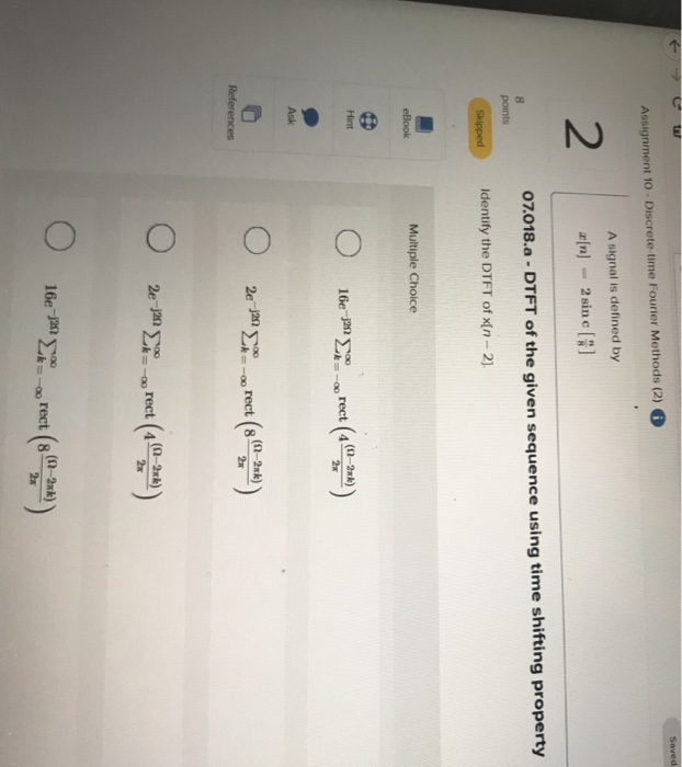 Solved ssignment 10 - Discrete-time Fourier Methods (2) 6 8 | Chegg.com