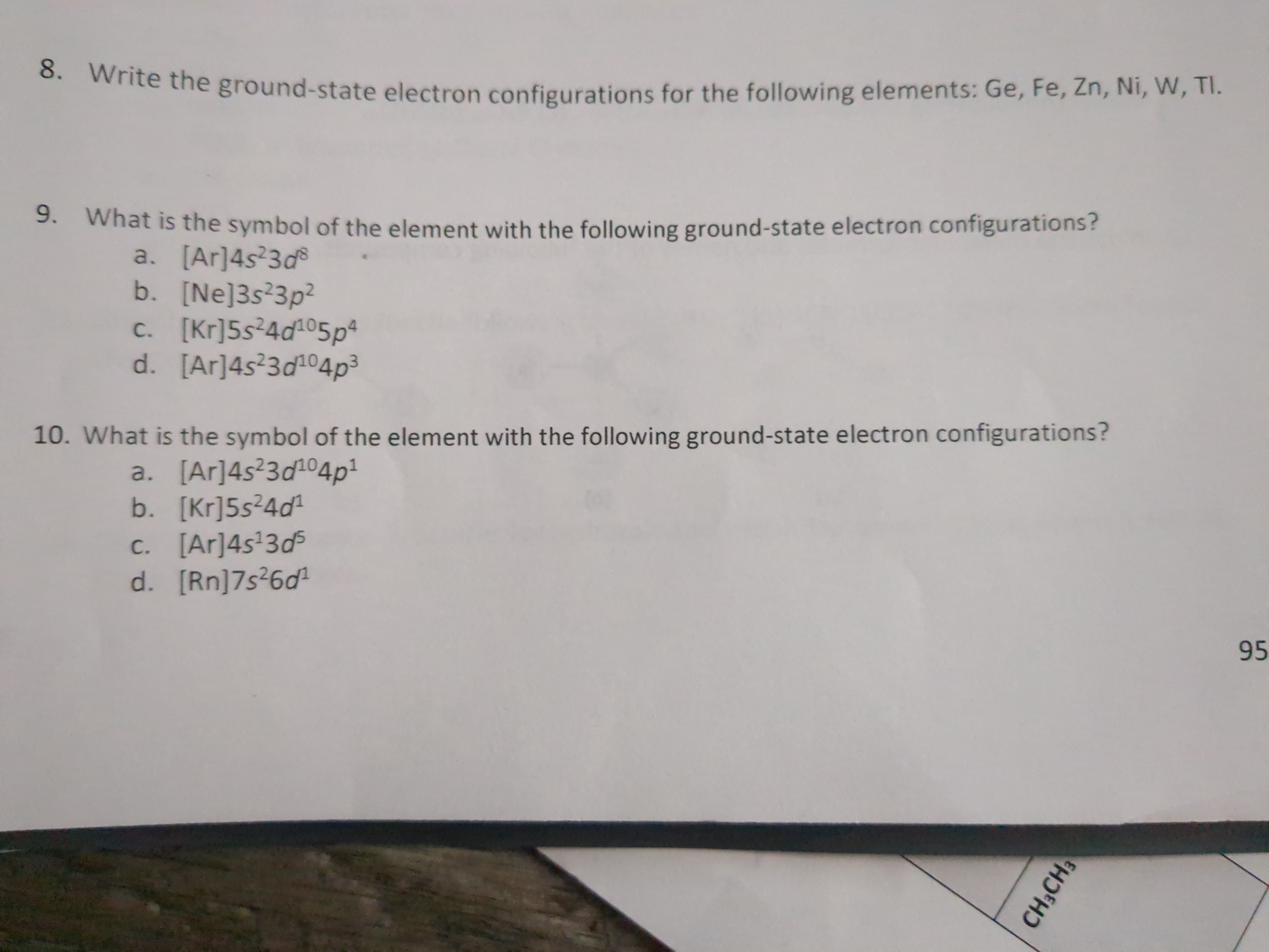Solved 8 Write The Ground State Electron Configurations For