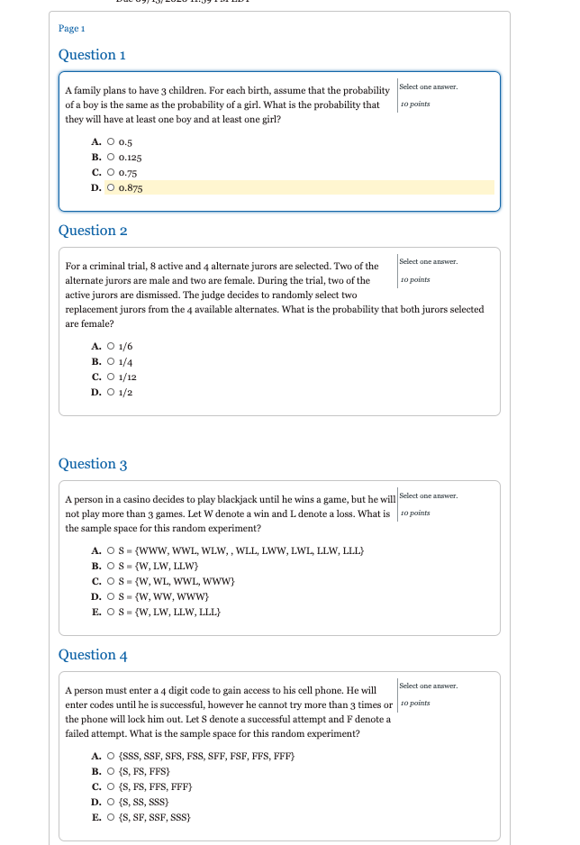 Solved Page 1 Question 1 Select one answer 10 points A | Chegg.com