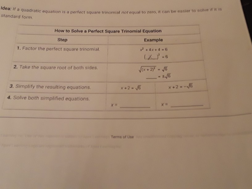 Solved Id ea: If a quadratic equation is a perfect square | Chegg.com