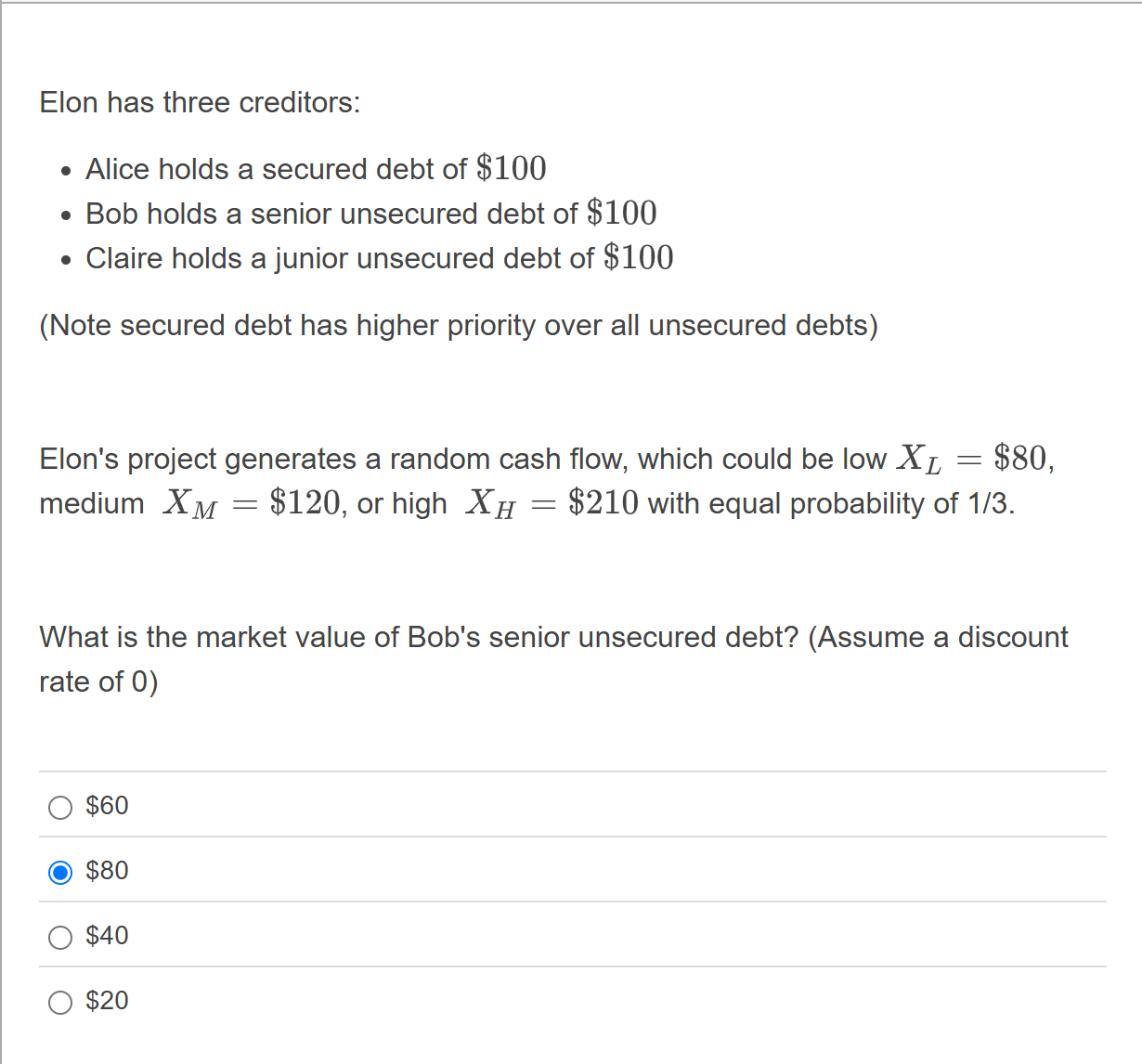 Solved Elon has three creditors:Alice holds a secured debt | Chegg.com