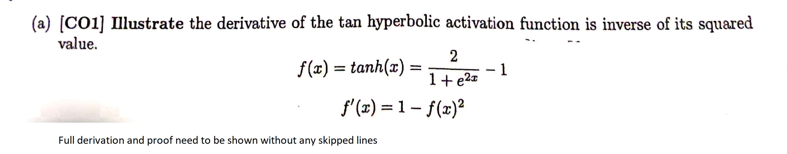 Solved (a) [CO1] Illustrate the derivative of the tan | Chegg.com