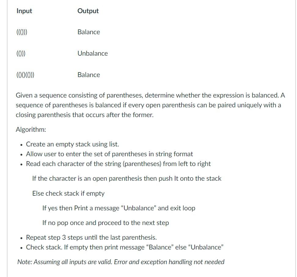 Solved Input Output ((()) Balance (0) Unbalance (0000)) | Chegg.com