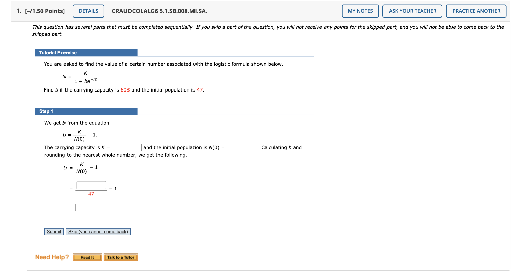 Solved 1. (-/1.56 Points] DETAILS CRAUDCOLALG6 | Chegg.com