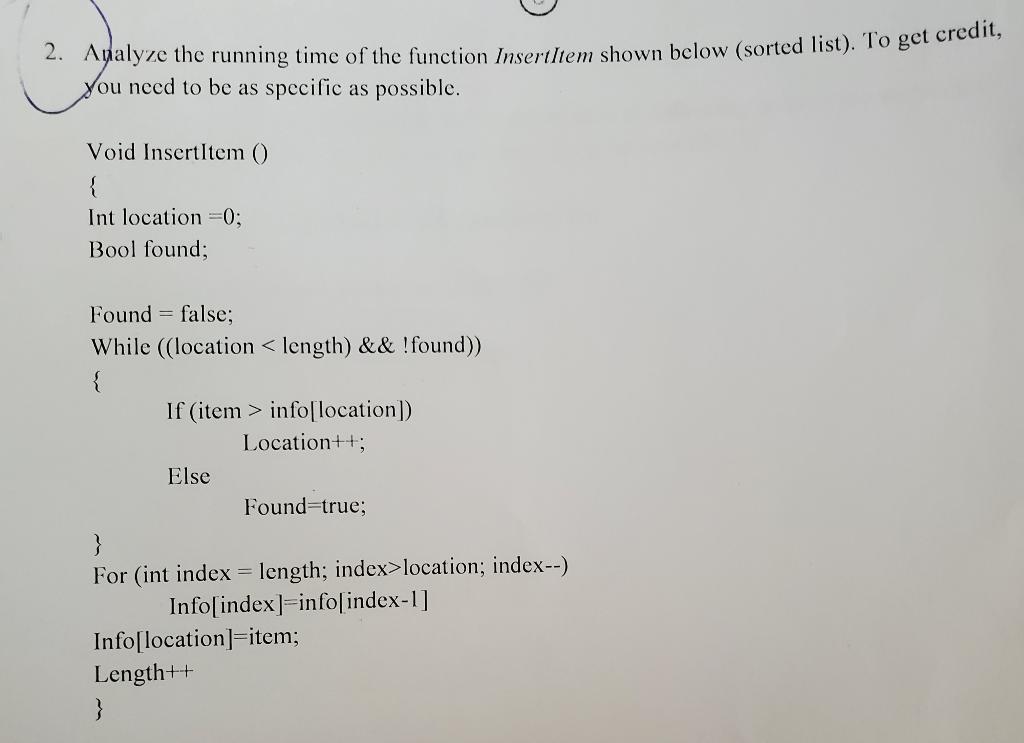 Solved 2. Analyze the running time of the function | Chegg.com
