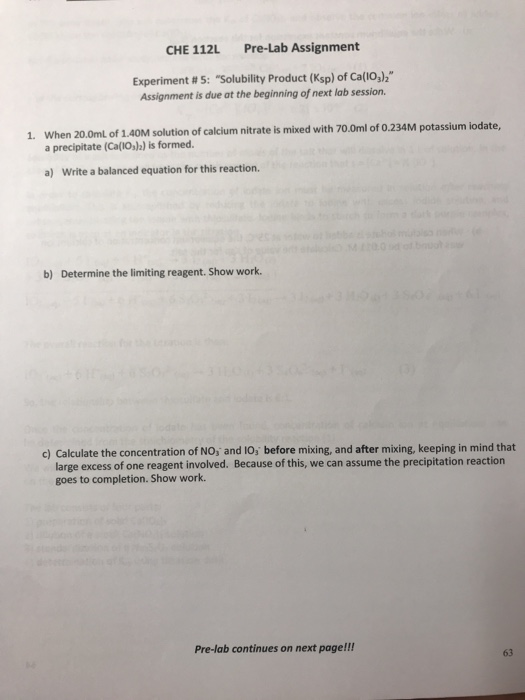 Solved CHE 112L Pre-Lab Assignment Experiment # 5: | Chegg.com