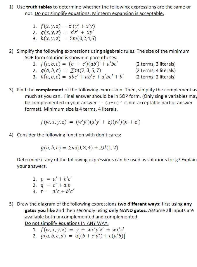 Solved Please show all work and create the truth tables for | Chegg.com