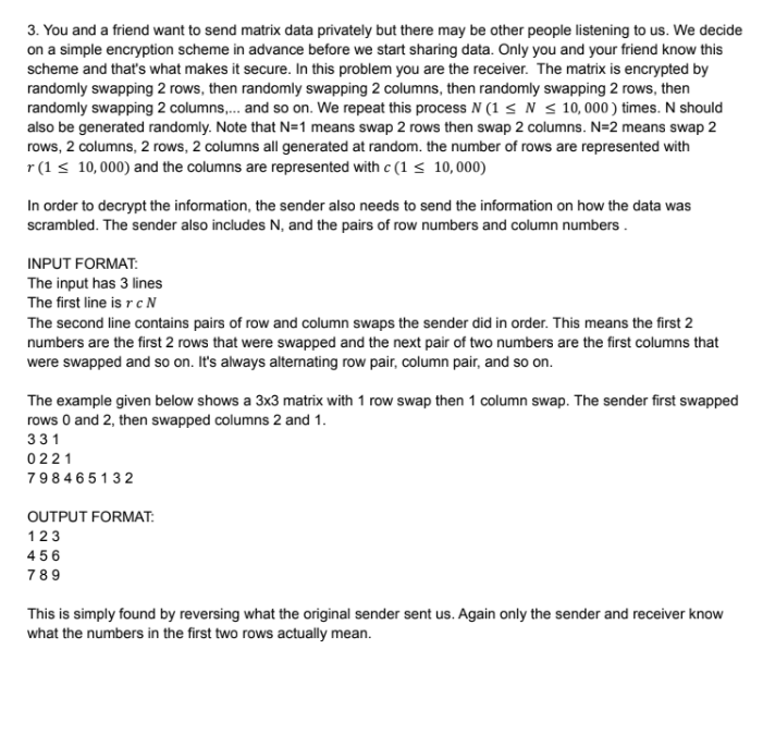 Solved 3. You and a friend want to send matrix data | Chegg.com