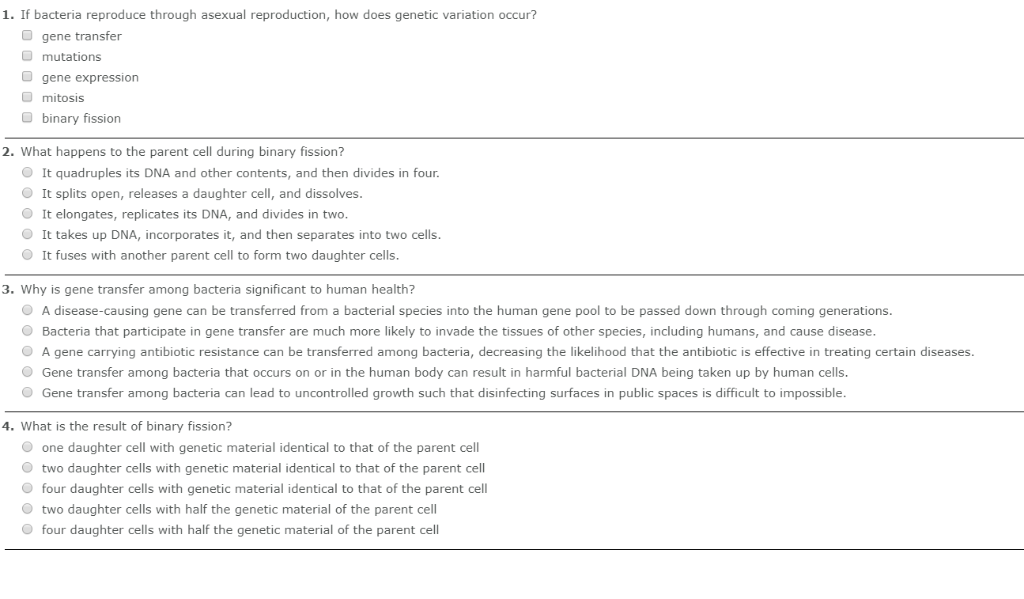 Solved 1. If bacteria reproduce through asexual | Chegg.com