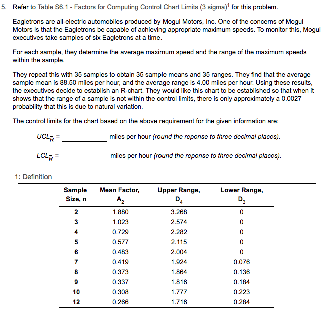 Solved 5. Refer to Table S6.1 - Factors for Computing | Chegg.com