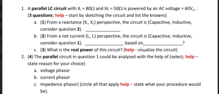 Solved 1. A parallel LC circuit with XL=80Ω and XC=50Ω is | Chegg.com