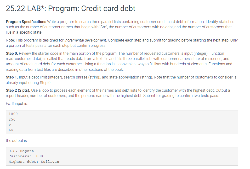 Solved 25.22 LAB: Program: credit card debt Program | Chegg.com