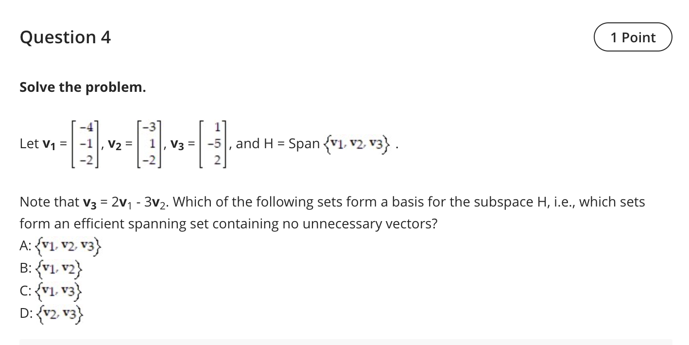 Solved Let v1=⎣⎡−4−1−2⎦⎤,v2=⎣⎡−31−2⎦⎤,v3=⎣⎡1−52⎦⎤, and | Chegg.com